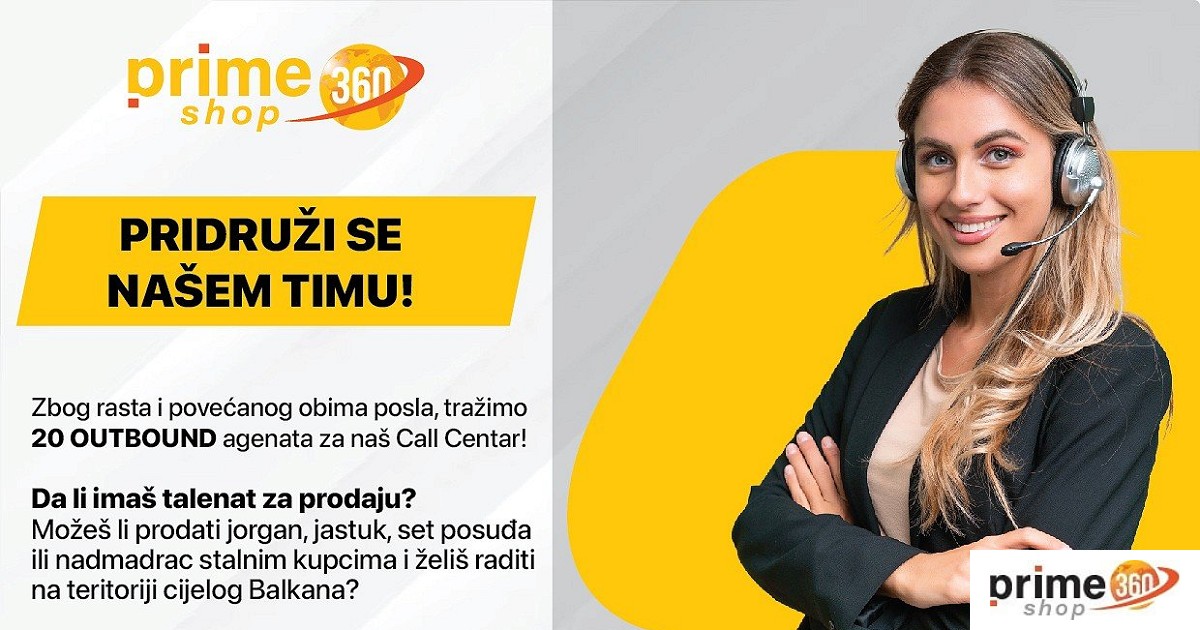 Call Center Agent (m/ž) | Prime shop 360 - Klix Posao