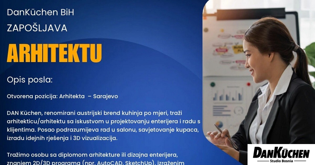 Arhitekta (m/ž) | Dan Kuchen Bosnia - Klix Posao