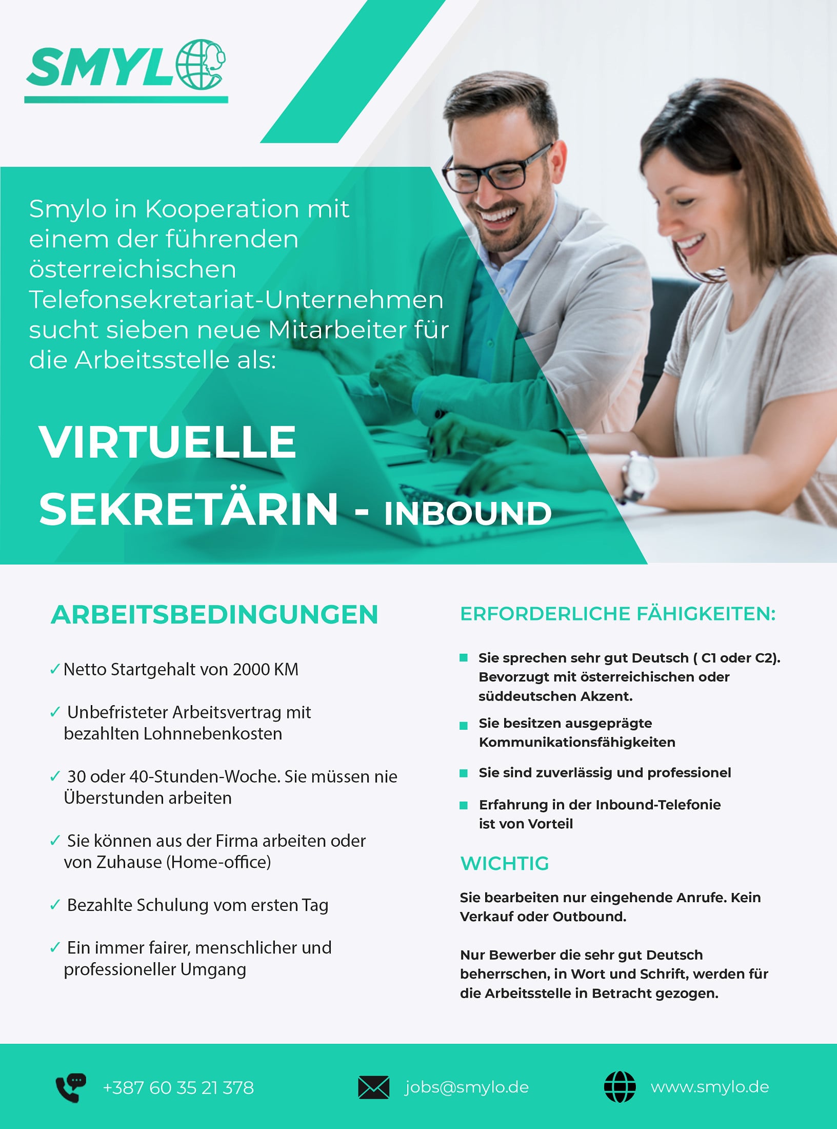 Virtualna sekretarica - Inbound (m/ž) | Smylo - Klix Posao