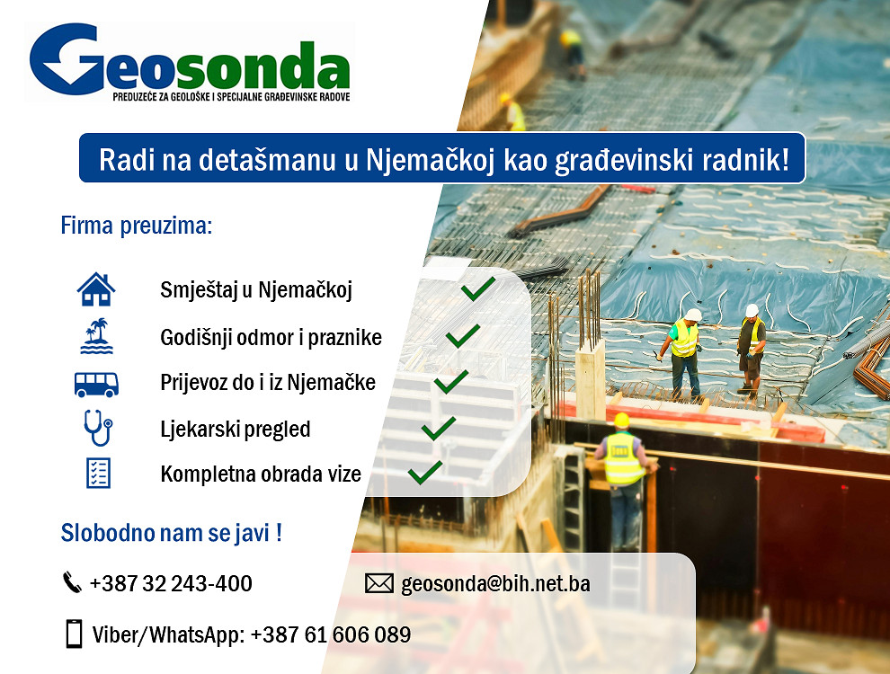 Tesar, Zidar, Armirač (m) | Geosonda - Klix Posao