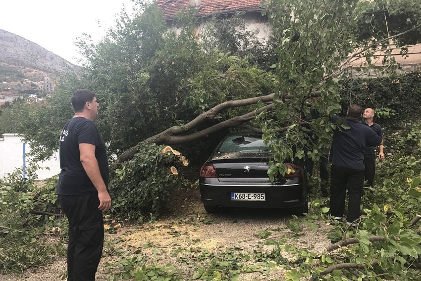 Posljedice nevremena u Mostaru: Srušena stabla, slupana auta i uništena ...