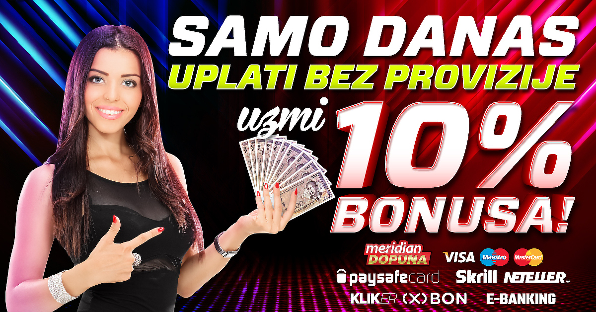 Kladionica Meridian samo danas daje 10% bonusa na sve uplate i poklon ... Kladionica Meridian samo danas daje 10% bonusa na sve uplate i poklon ...