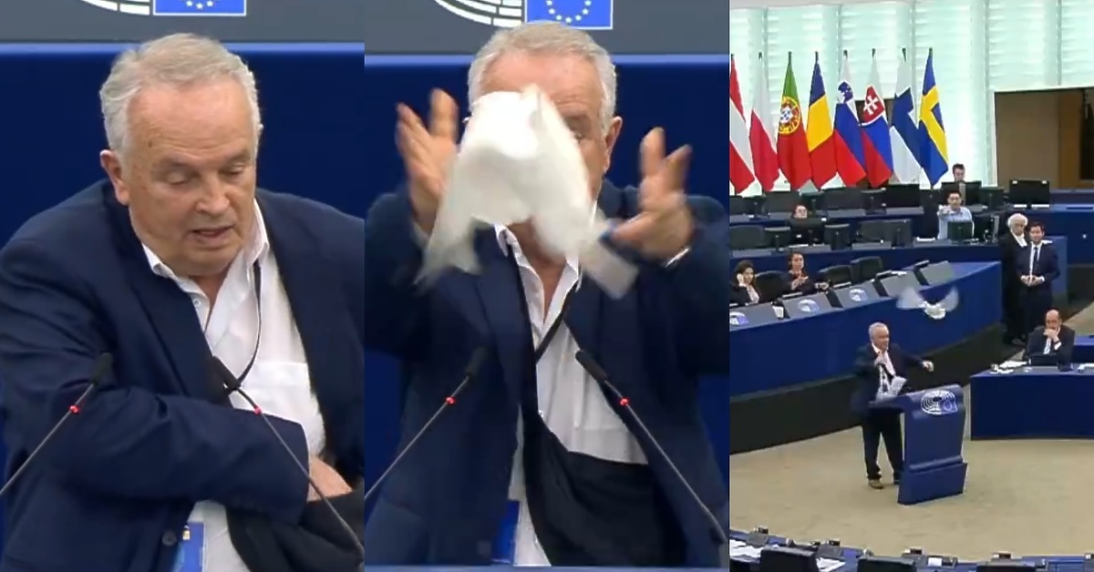 Bizarna scena u EU parlamentu: Zastupnik tokom izlaganja pustio živu golubicu