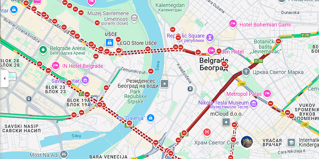 Mapa koja najbolje pokazuje trenutnu situaciju u Beogradu: Centar i ...